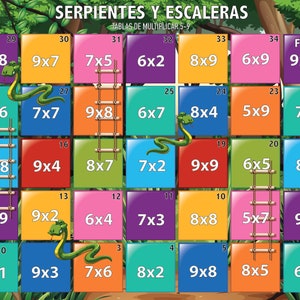 Times Tables 1 to 9, Snakes and Ladders Printable Game, Multiplication ...