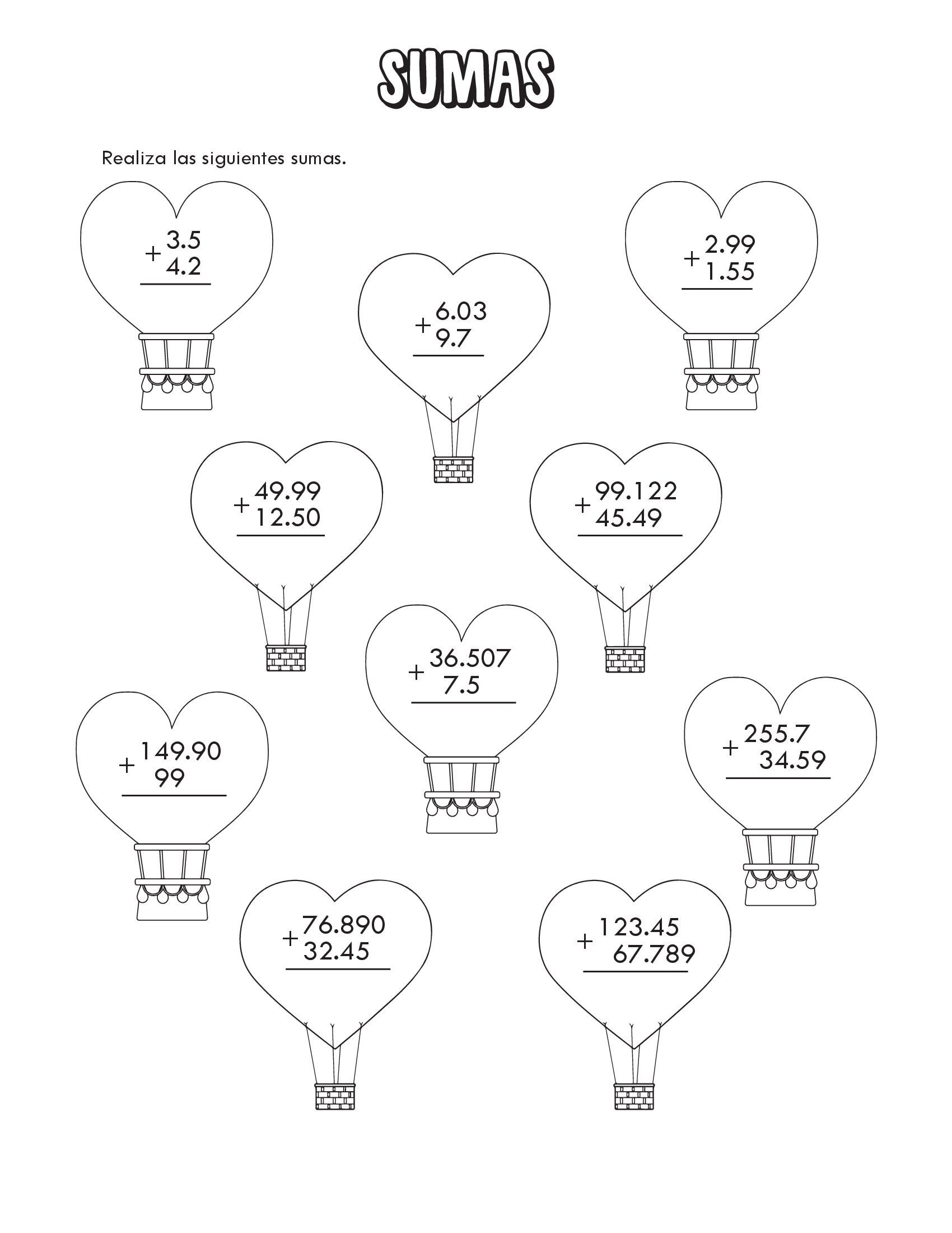 Hoja De Trabajo De Suma Y Resta De Decimales 13 Fichas Descargables