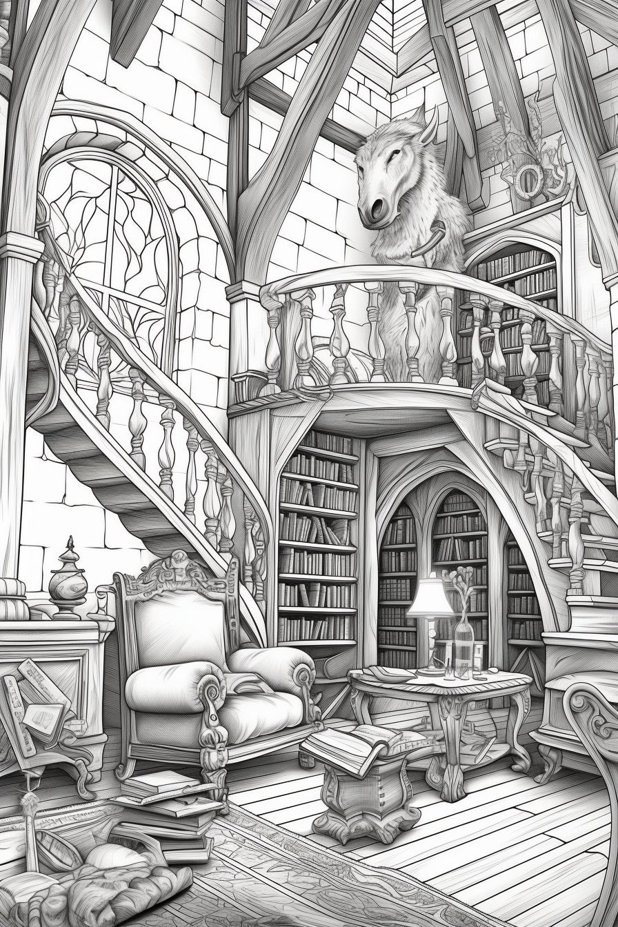 Castle Interiors Grayscale Coloring Pages Adults, Medieval Architecture ...