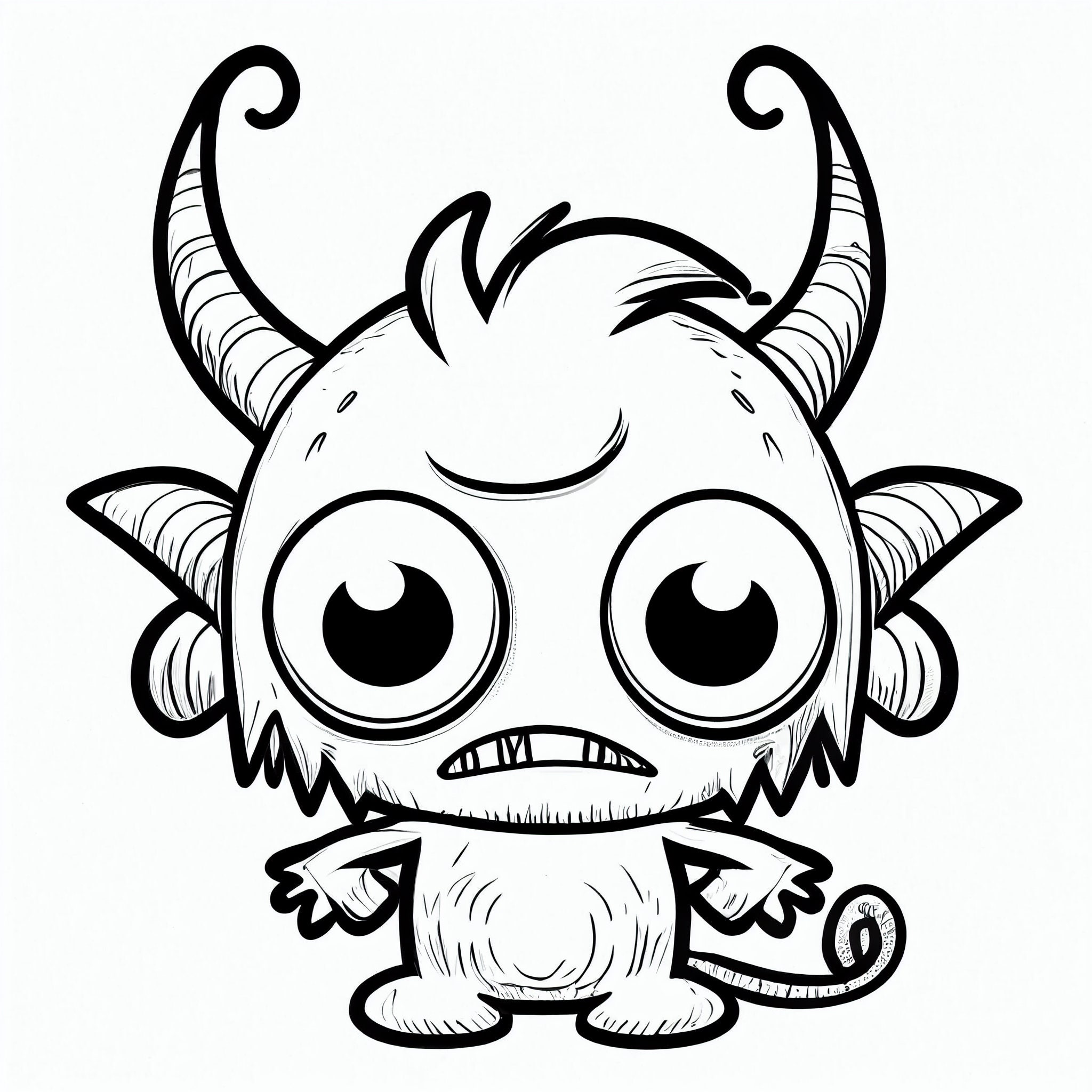 50 Kawaii Creepy Monsters Grayscale Coloring Pages for Kids, Adorable ...