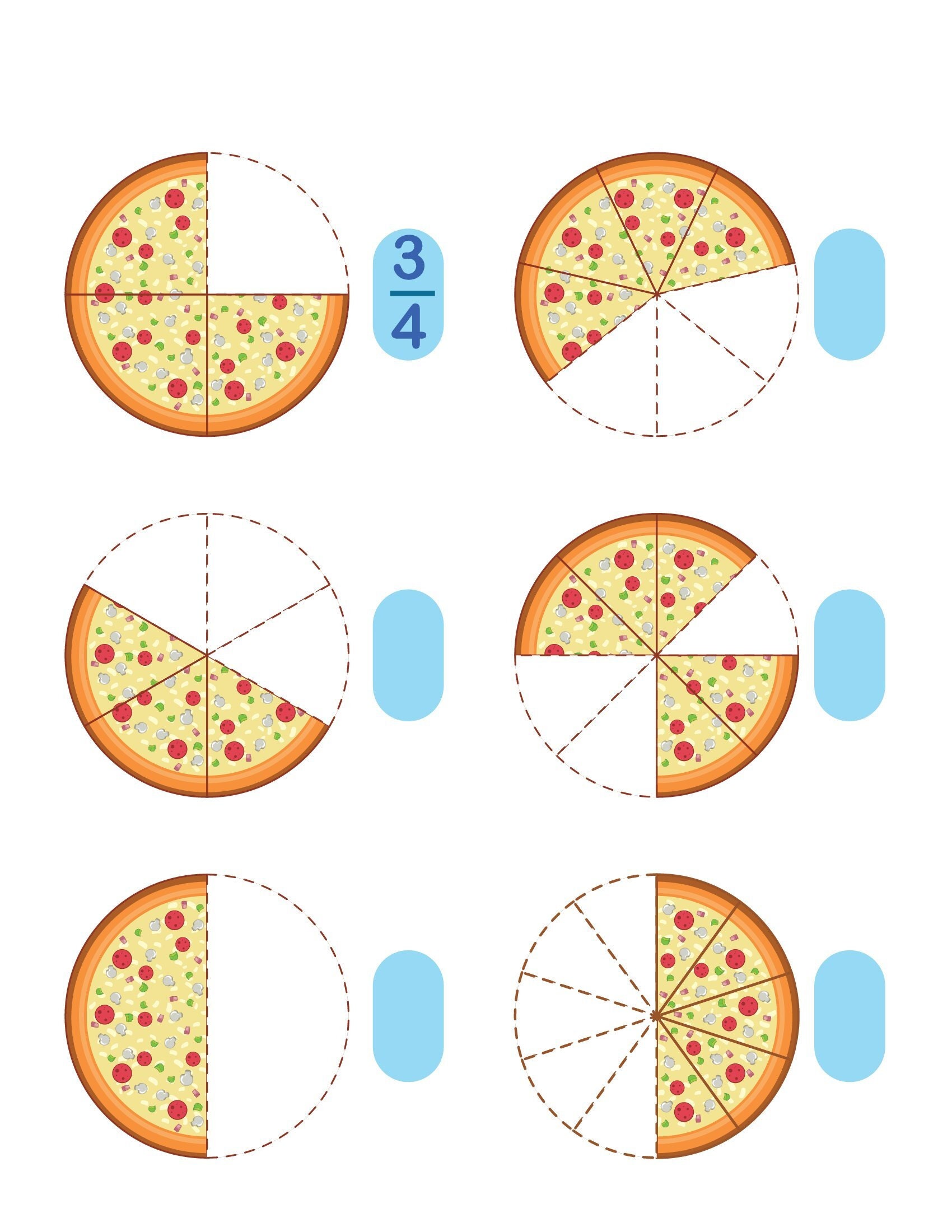 Circle Pie Pizza Fractions Graph, Fractions Matching Activity Math ...