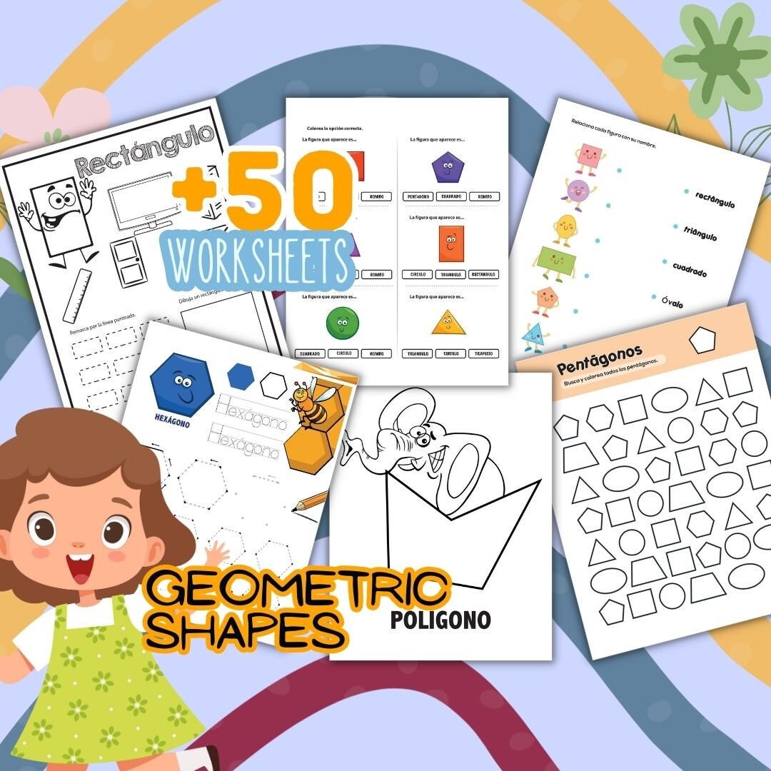Geometric Shapes Math Worksheets, Figures Bundle Elementary Kids, Learn ...