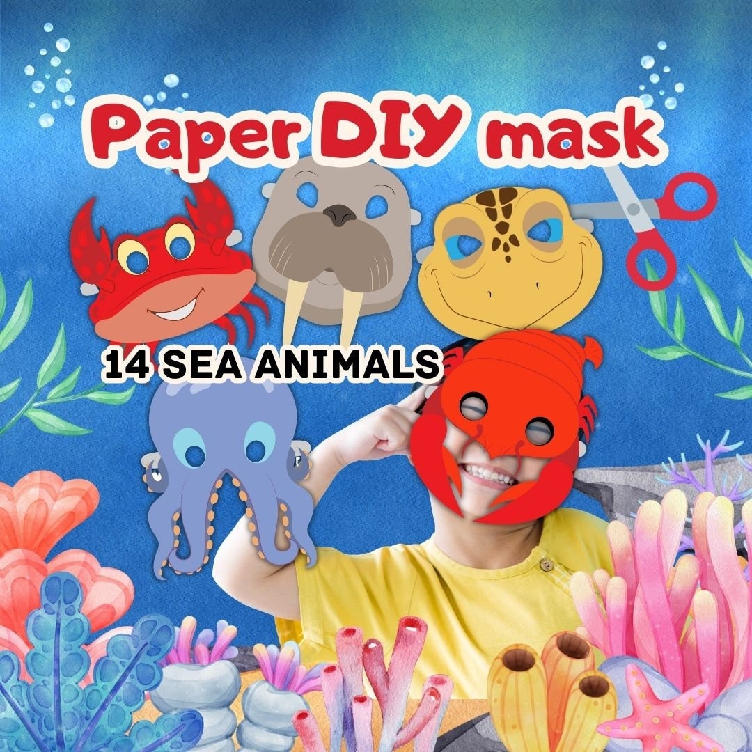 Paper Sea Animal Masks for Kids, Role Play Under the Sea Creatures ...