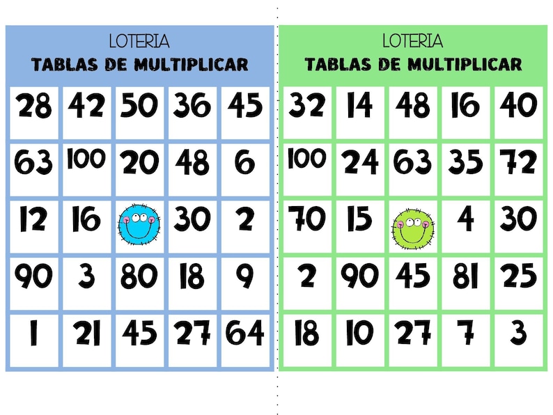 Tablas de multiplicación para bingo, hojas de trabajo de multiplicación ...