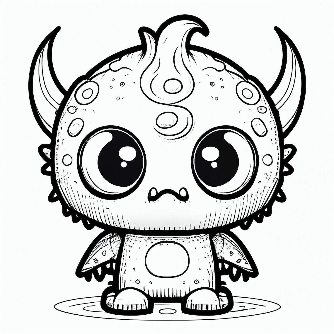 50 Kawaii Creepy Monsters Grayscale Coloring Pages for Kids, Adorable ...