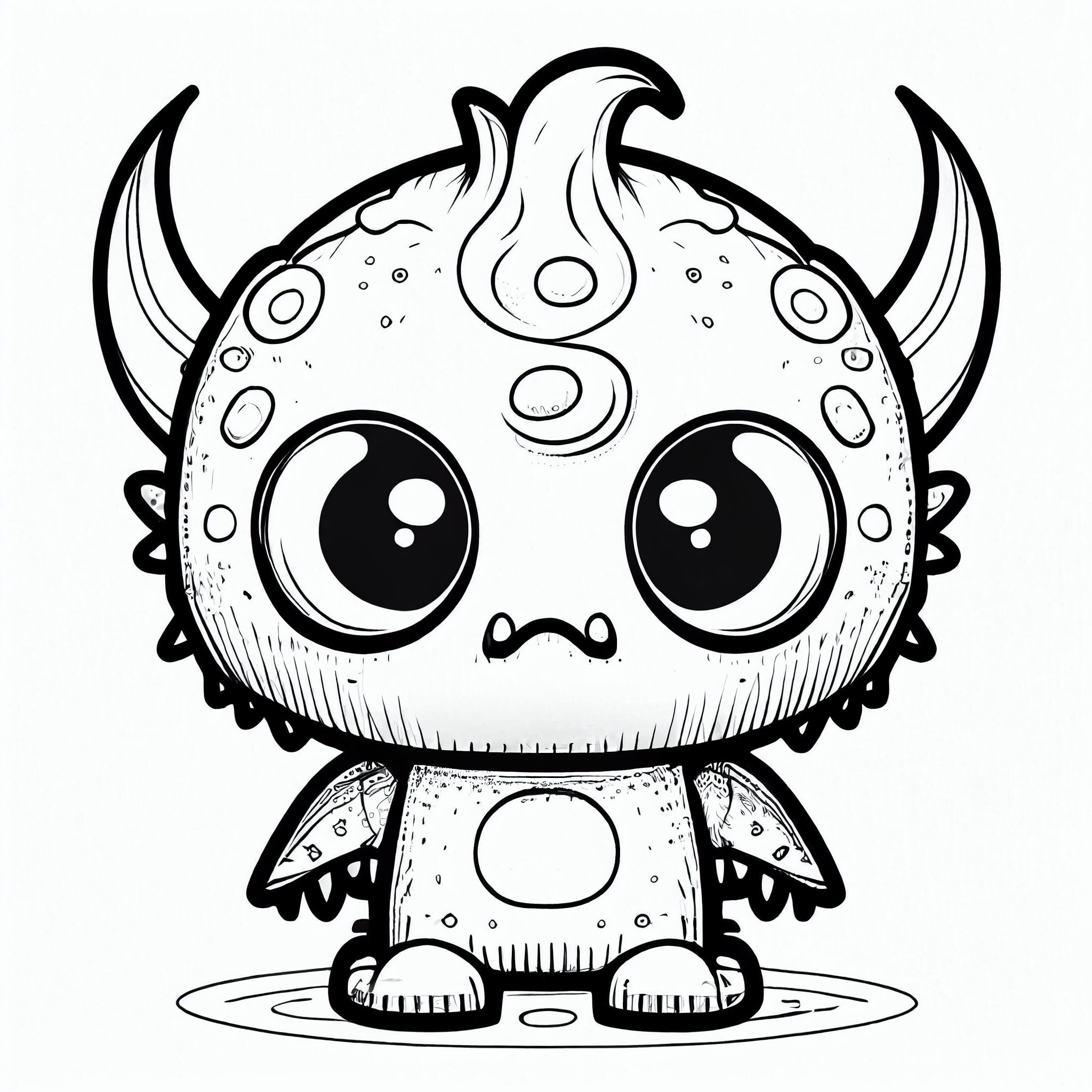 50 Kawaii Creepy Monsters Grayscale Coloring Pages for Kids, Adorable ...