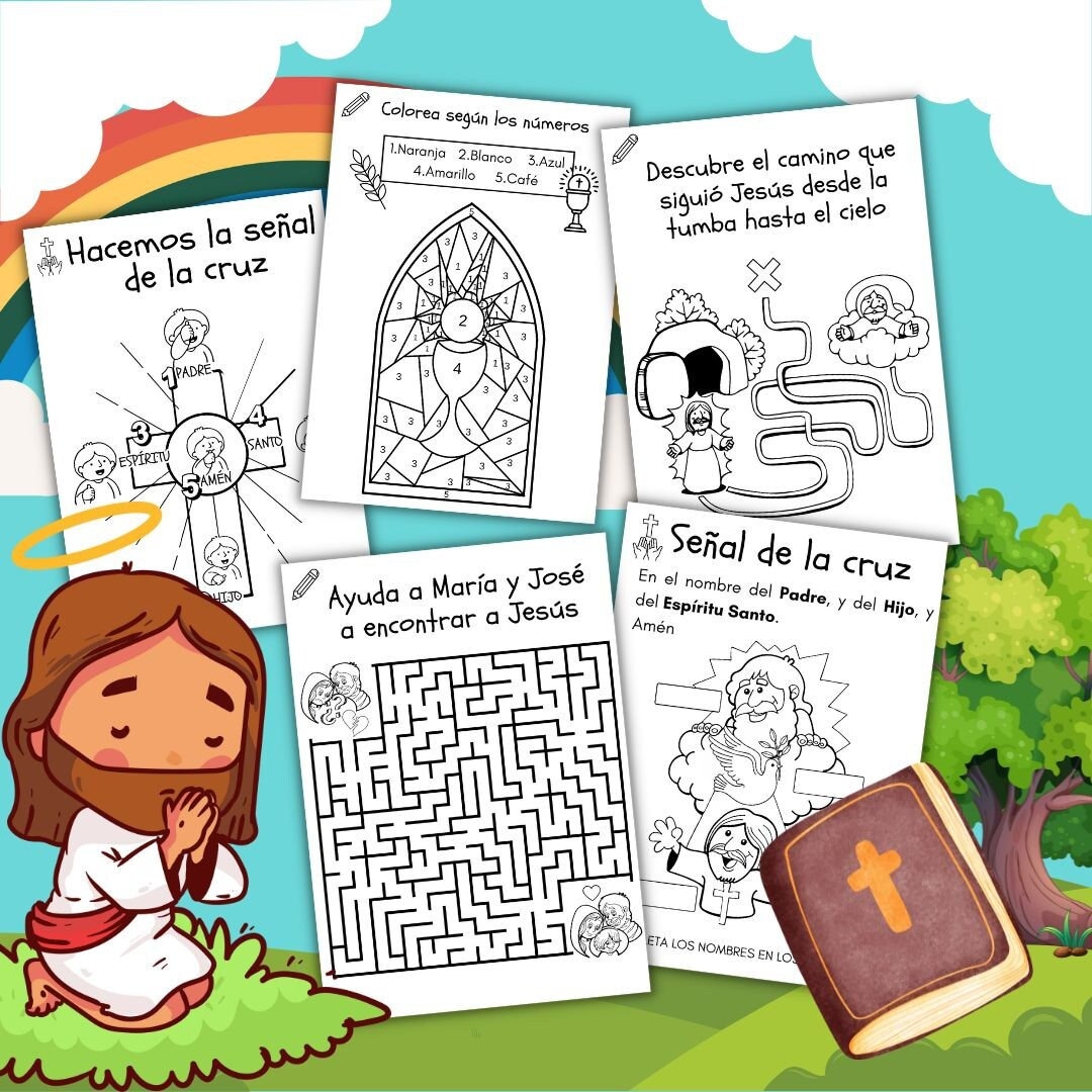 Bible Learn +100 Activities Kid Spanish Book, Catechism New Testament ...