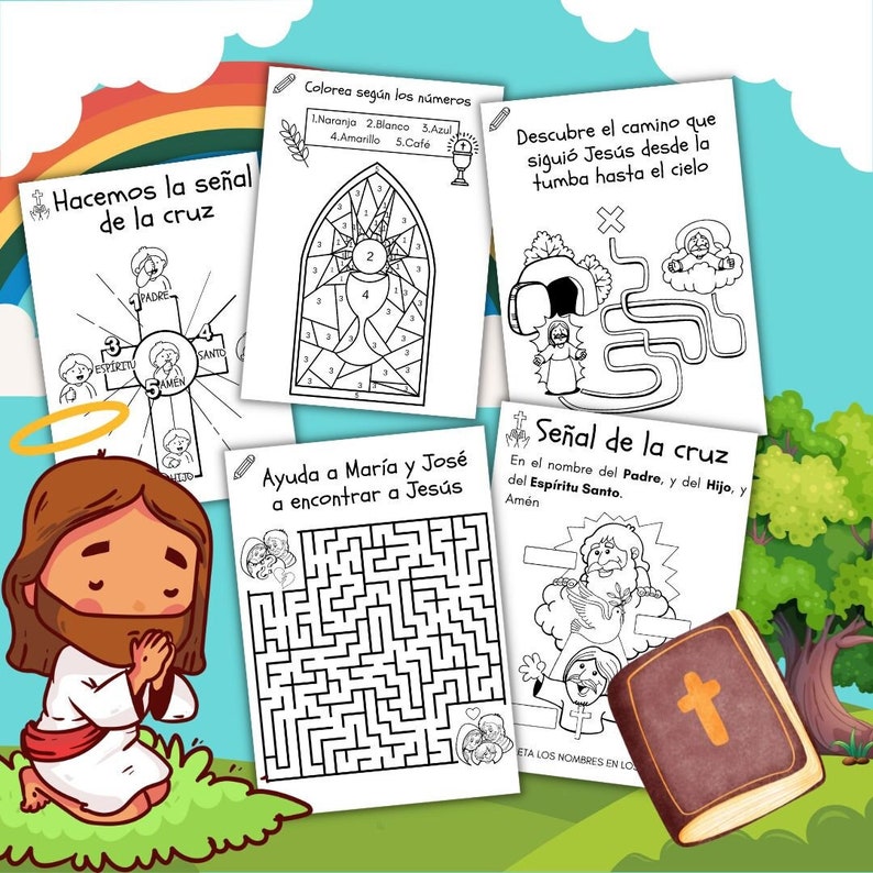 Bible Learn +100 Activities Kid Spanish Book, Catechism New Testament ...