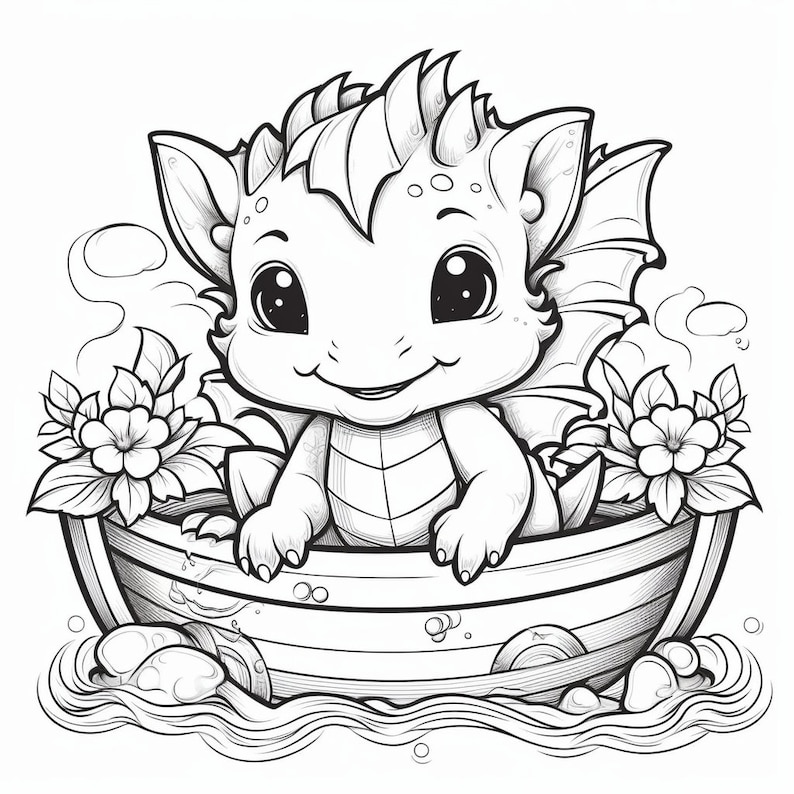 Cute Baby Dragons Coloring Page for Kids, Cartoon Fun Dragons Coloring ...