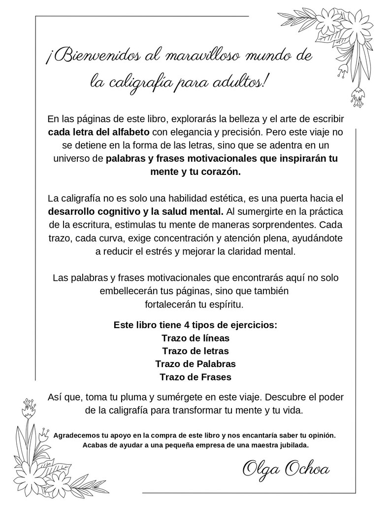 Calligraphy Spanish Practice Sheet for Adults, Motivational Phrases ...