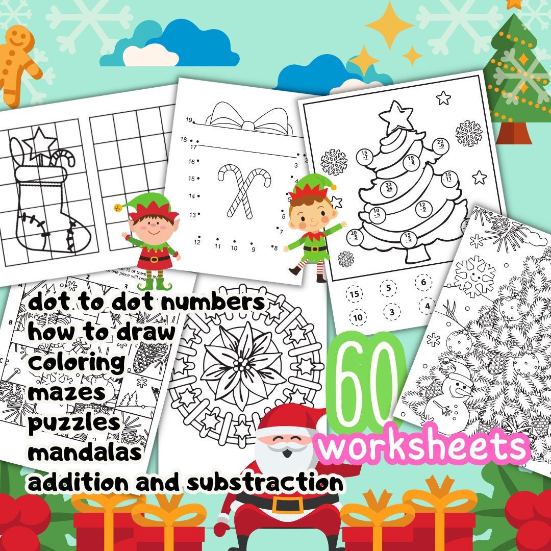 Christmas Activity Worksheets, How to Draw Christmas, Kinder, 1st 2nd ...