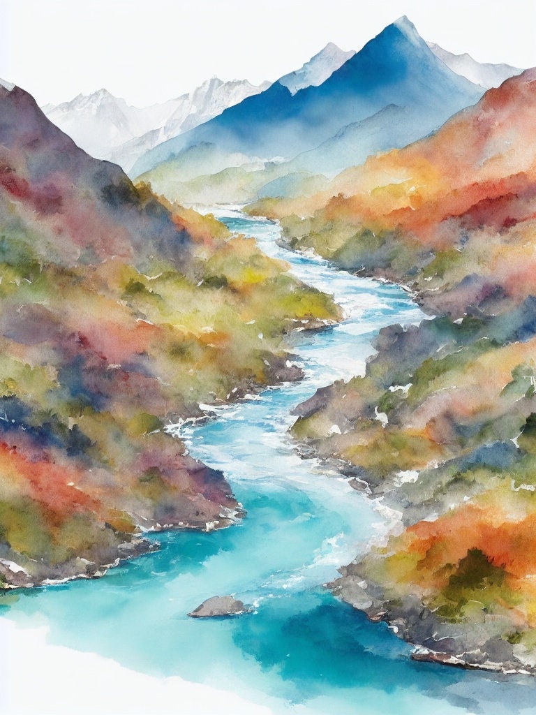 50 Abstract Reverse Coloring Page, Landscape Watercolor Color Backwards ...