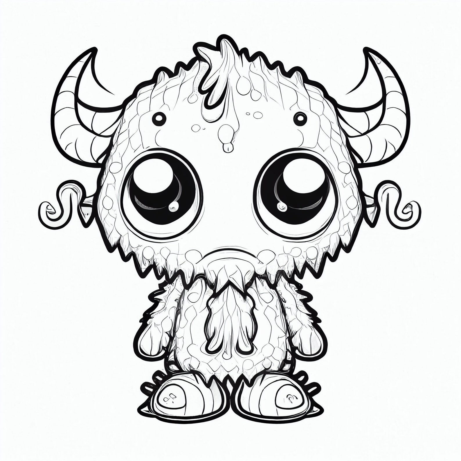 50 Kawaii Creepy Monsters Grayscale Coloring Pages for Kids, Adorable ...