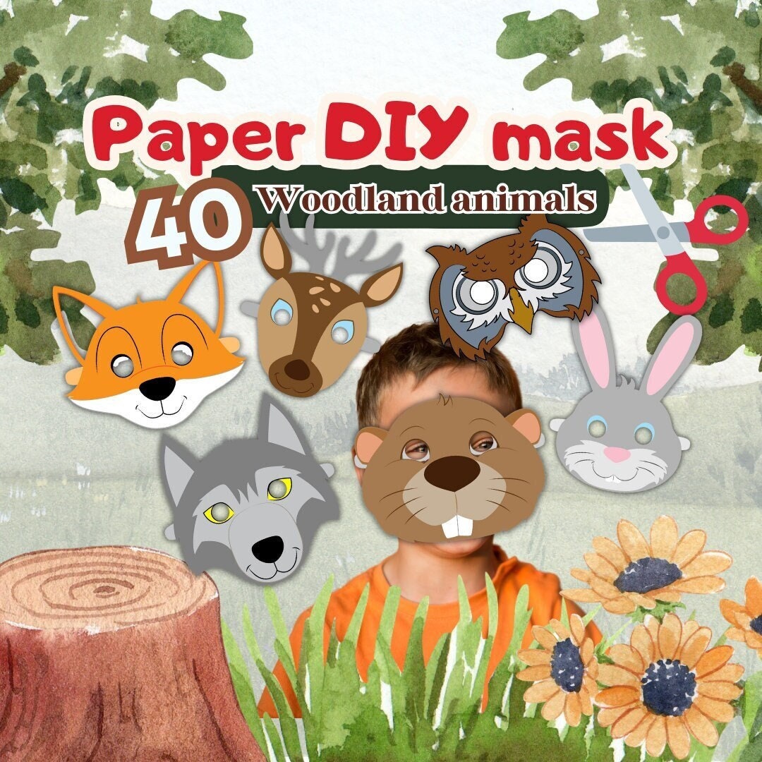 Paper Woodlands Animal Masks Kids, Role Play Sheet Mask Forest Animal ...