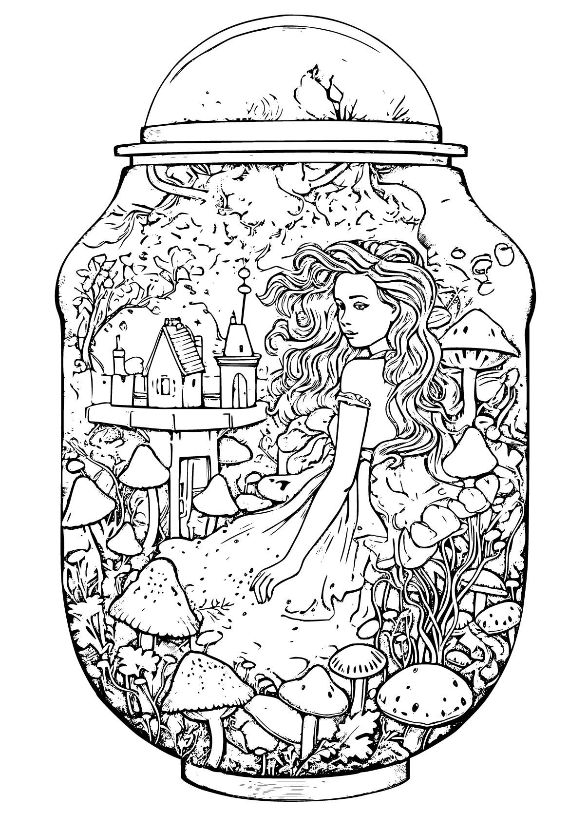 40 Life in Jar Coloring Page Magic Jar Beautiful Tiny Fairy - Etsy
