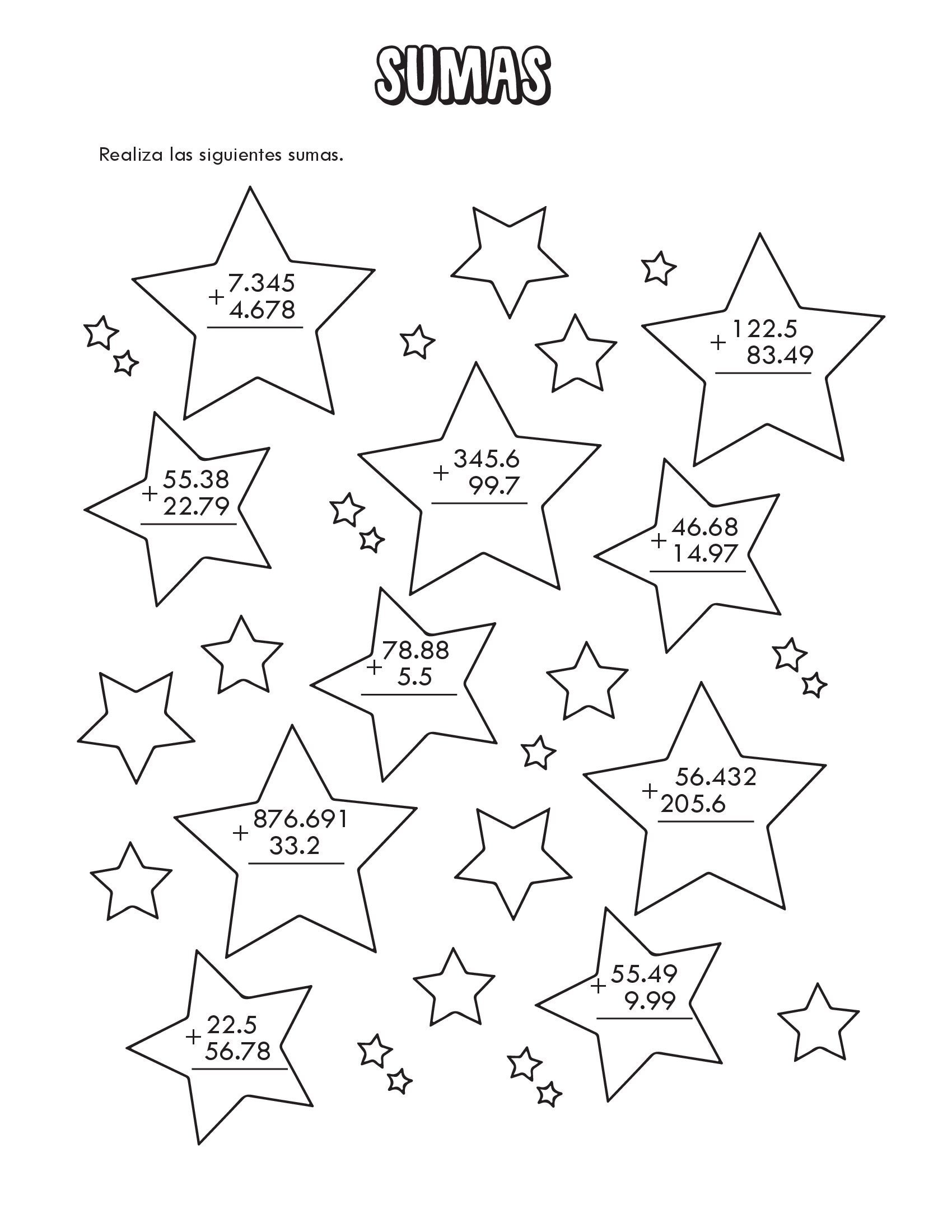 Hoja De Trabajo De Suma Y Resta De Decimales 13 Fichas Descargables