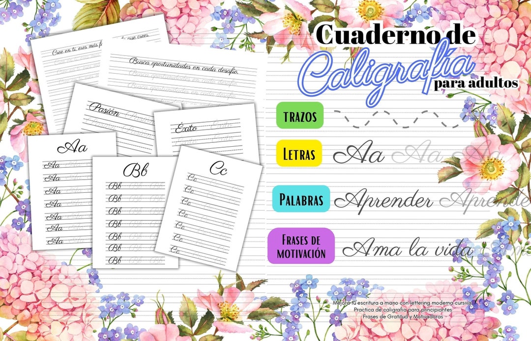 Calligraphy Spanish Practice Sheet for Adults, Motivational Phrases ...