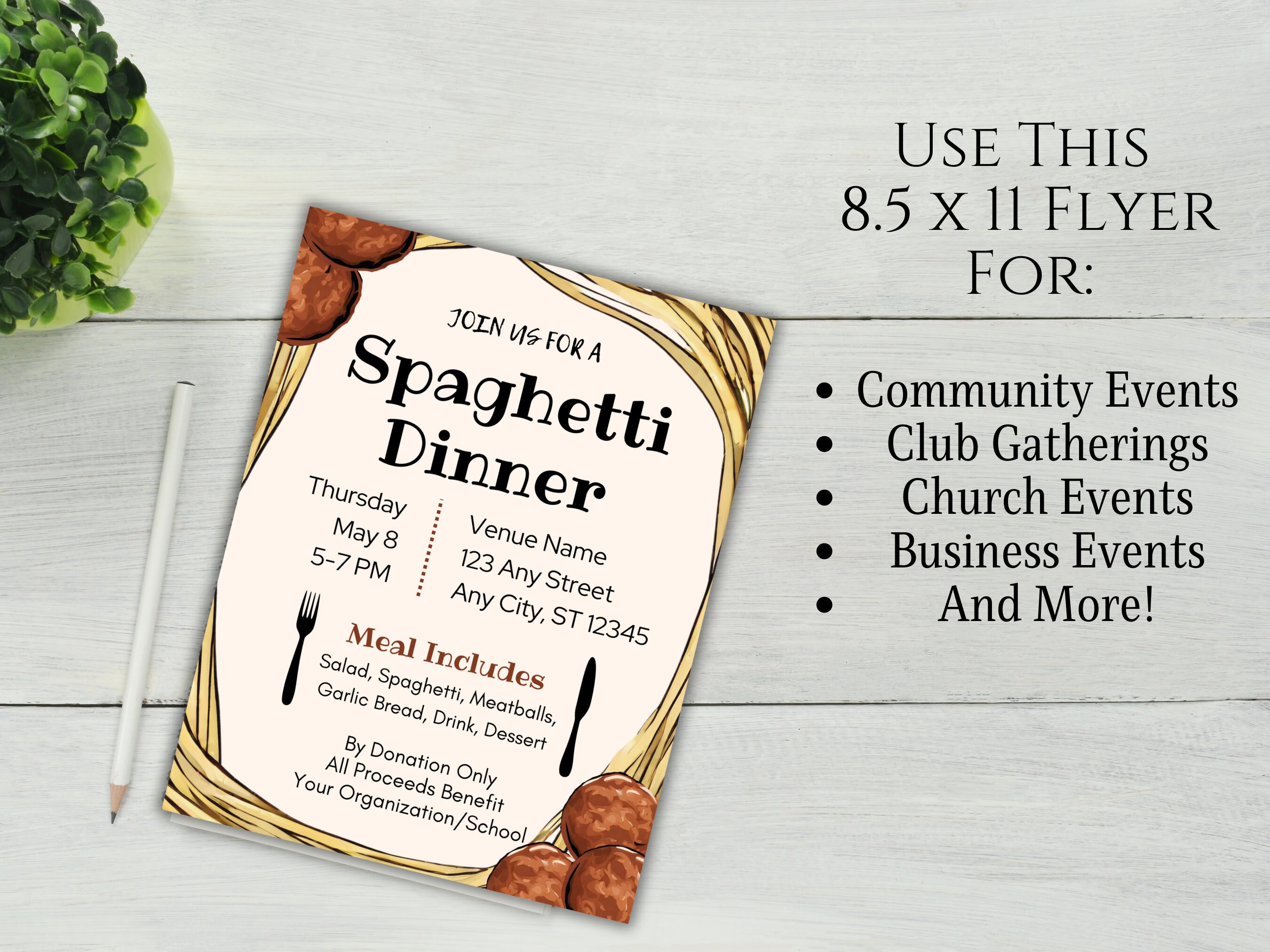 Spaghetti Dinner Flyer, Italian Dinner Fundraiser Invitation, 8.5 X 11 ...
