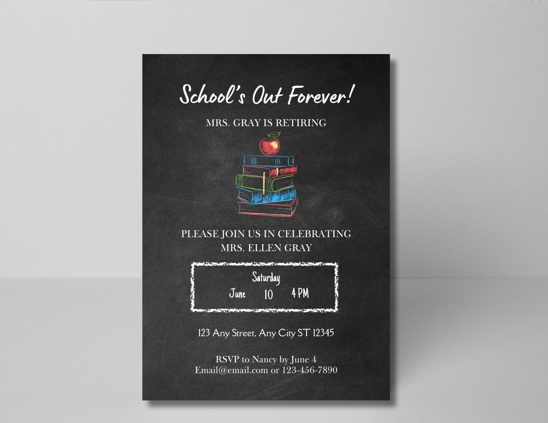 Teacher Retirement Party Invitation, School's Out Forever, Chalkboard ...