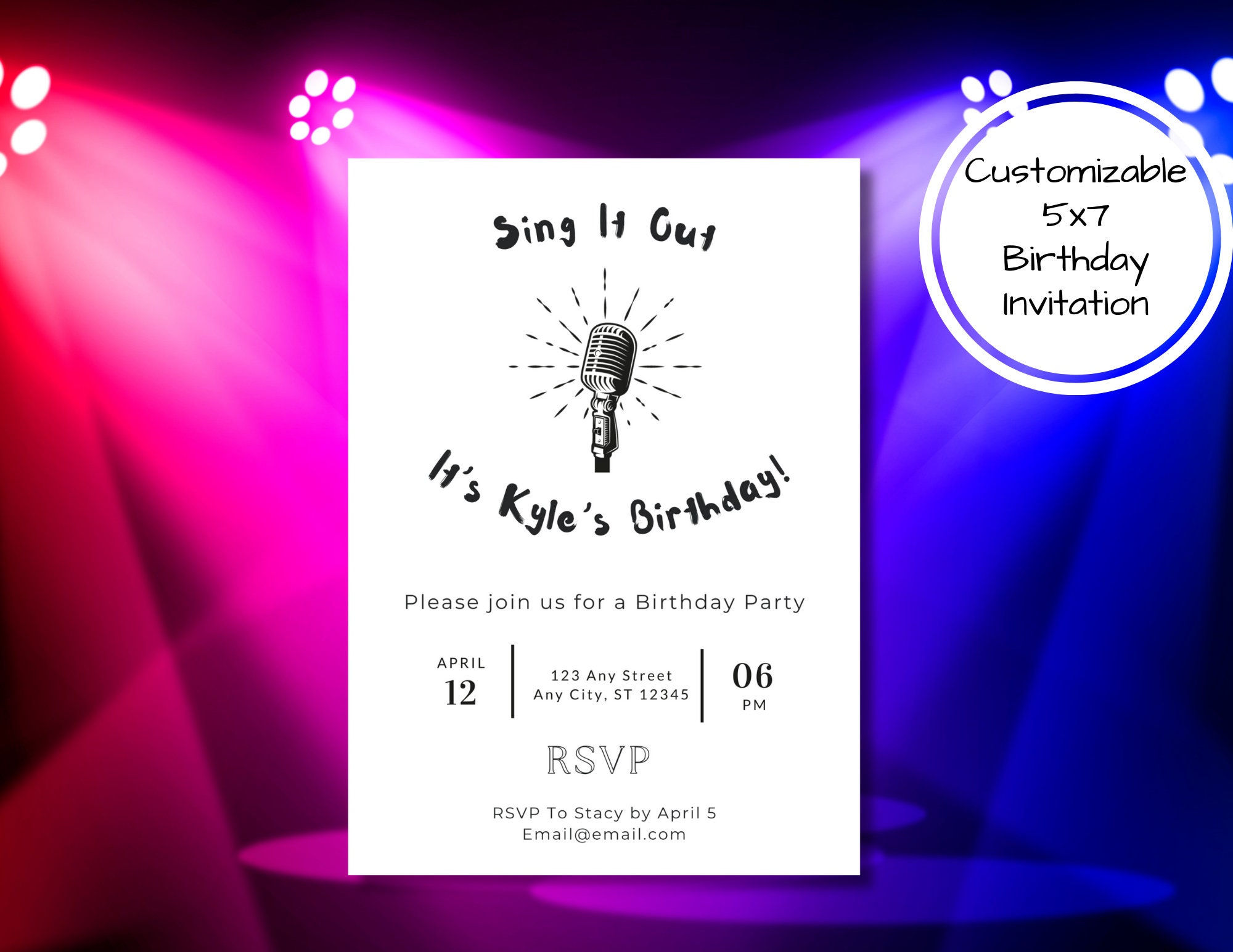 Musician Birthday Party Invitation, Band Birthday Invitation, Singer ...