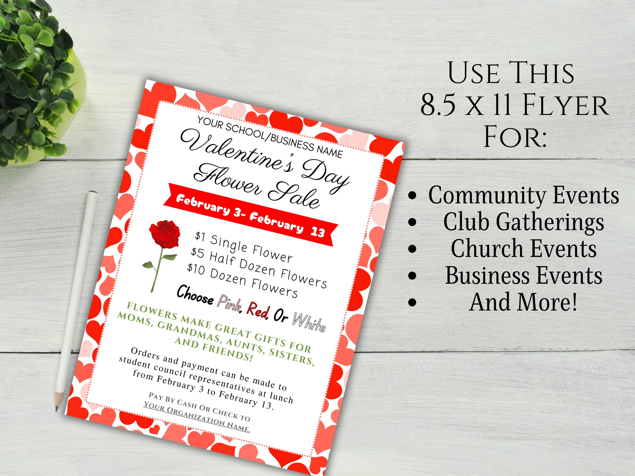 Valentine's Flower Sale Flyer, Printable School Fundraiser Flyer ...