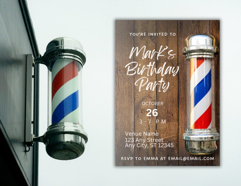 Barber Shop Birthday Invitation Rustic Barber Shop - Etsy