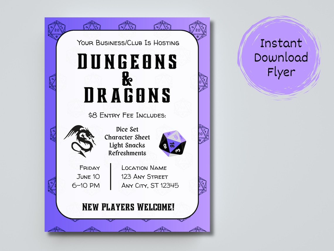 Dungeons and Dragons Flyer, Dnd Game Flyer, Dungeons and Dragons Game ...