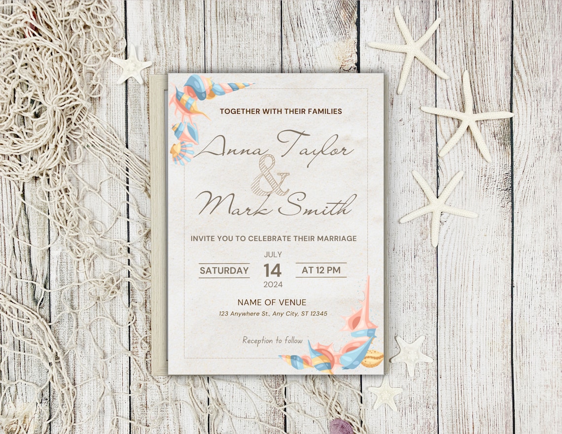 Beach Wedding Invitation, Coastal Wedding Invitation, Destination ...