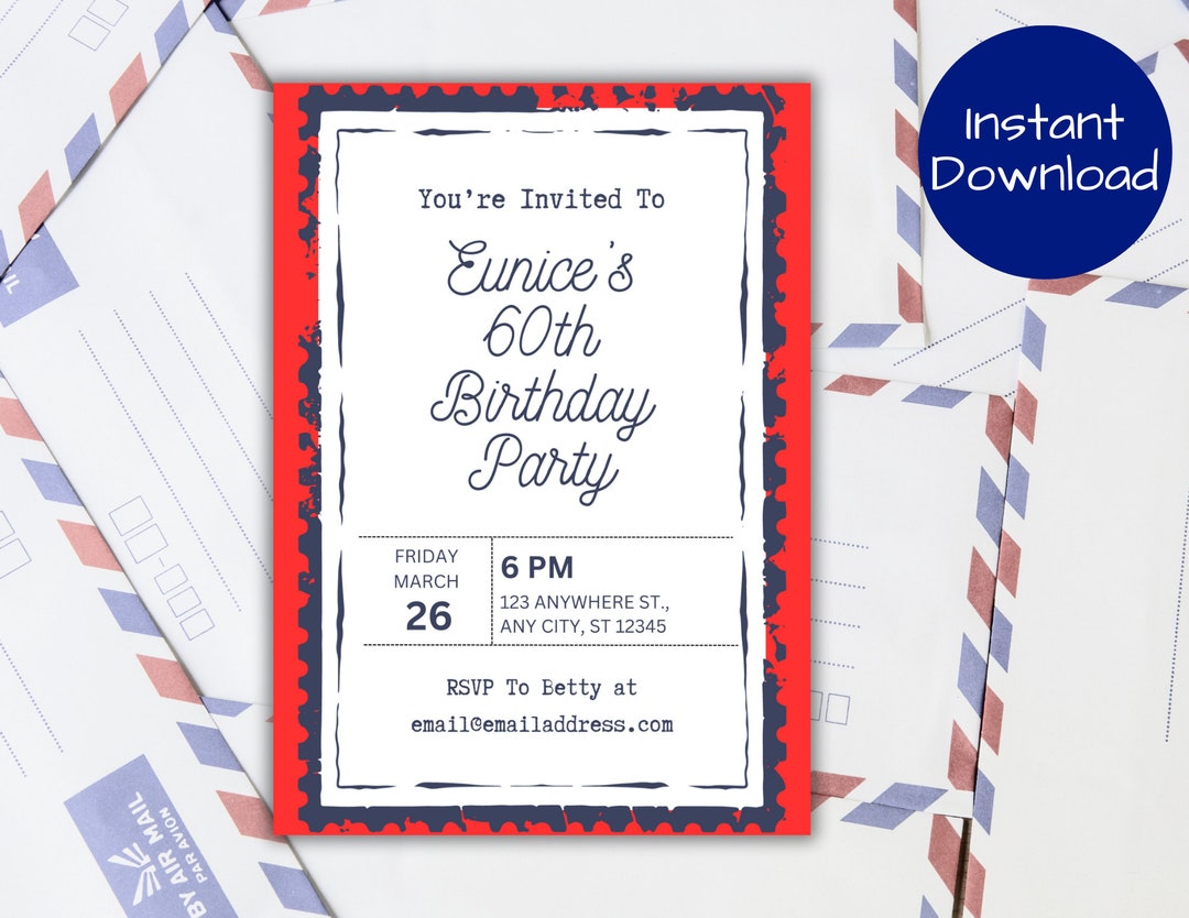 Post Office Birthday Invitation, Stamp Birthday Invitation, Mail ...