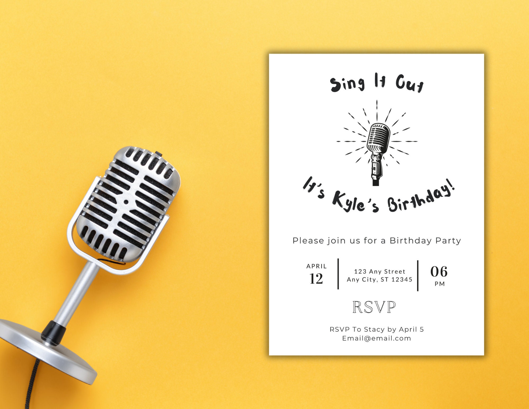 Musician Birthday Party Invitation, Band Birthday Invitation, Singer ...