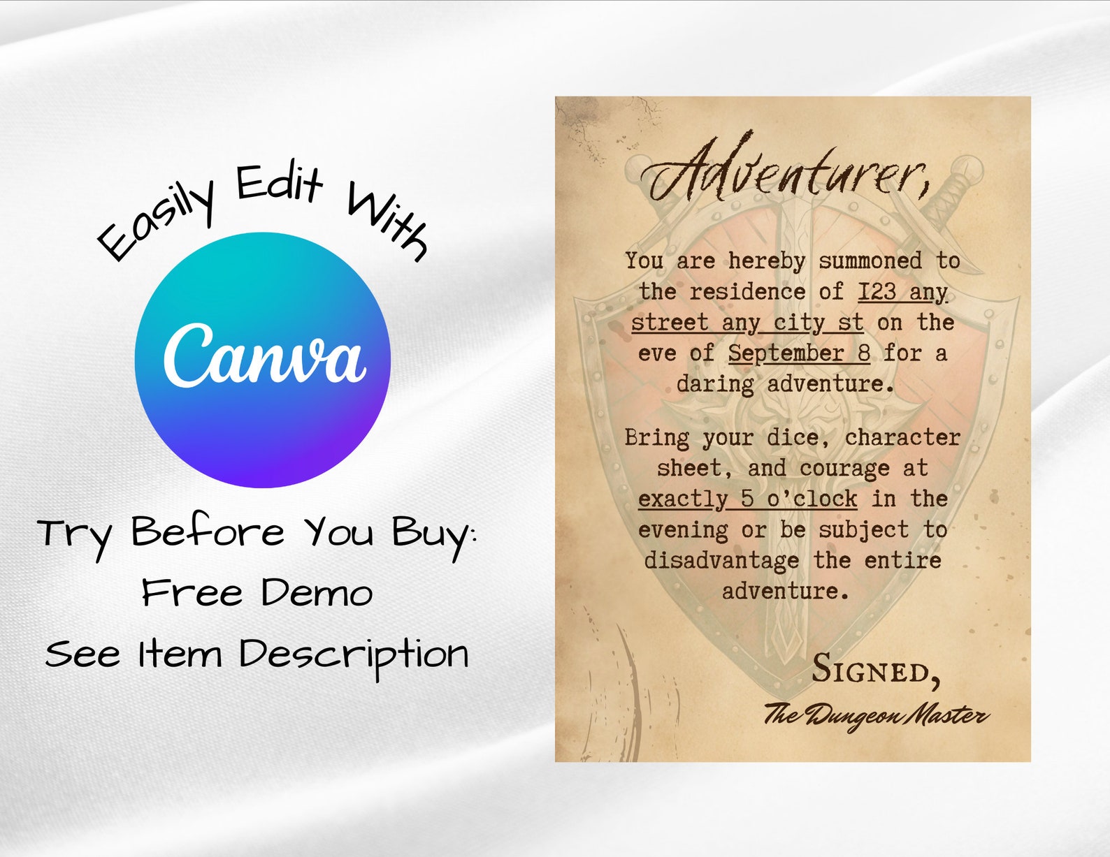 Dungeons and Dragons Invitation, Dnd Party Invitation, Fantasy Birthday ...