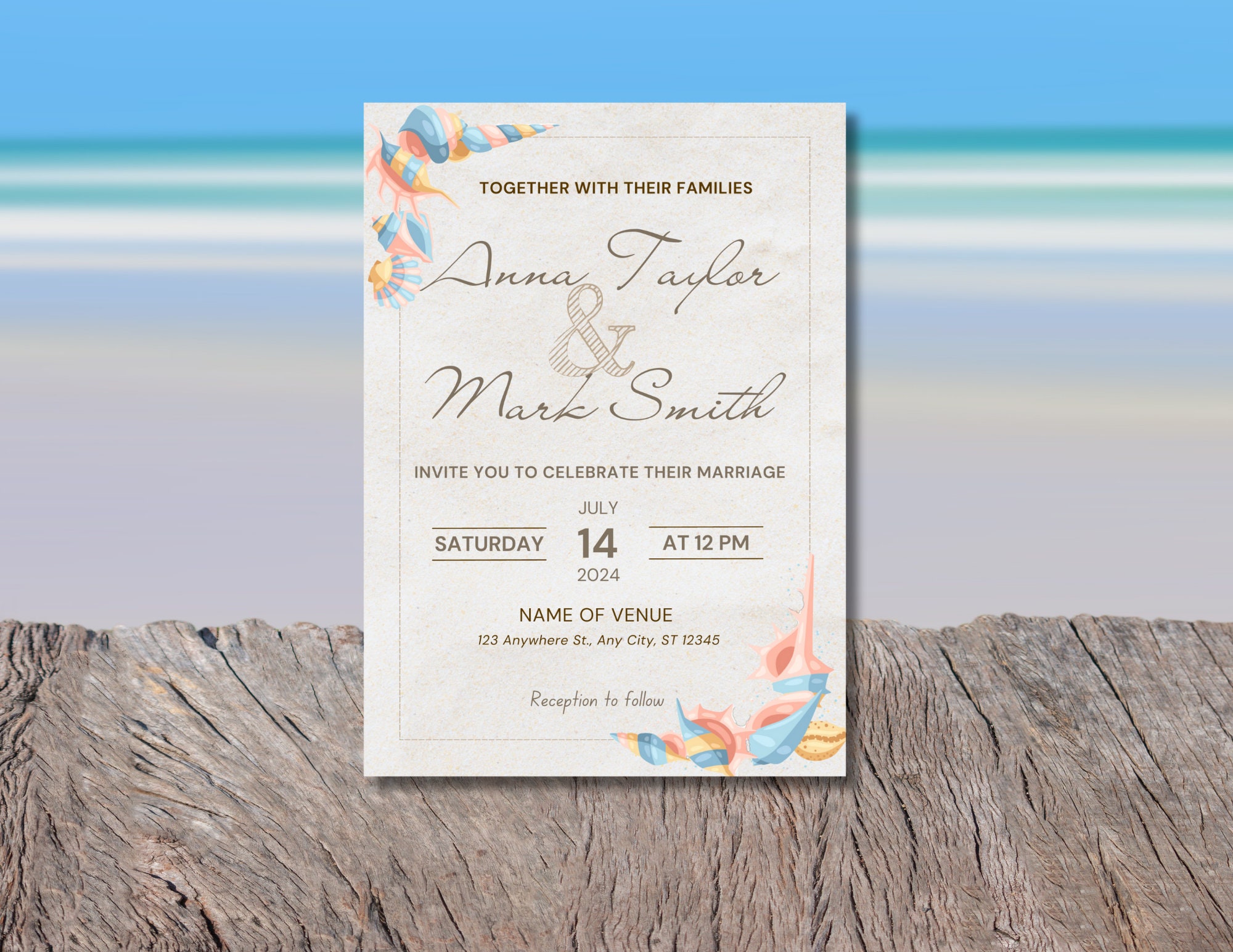 Beach Wedding Invitation, Coastal Wedding Invitation, Destination ...