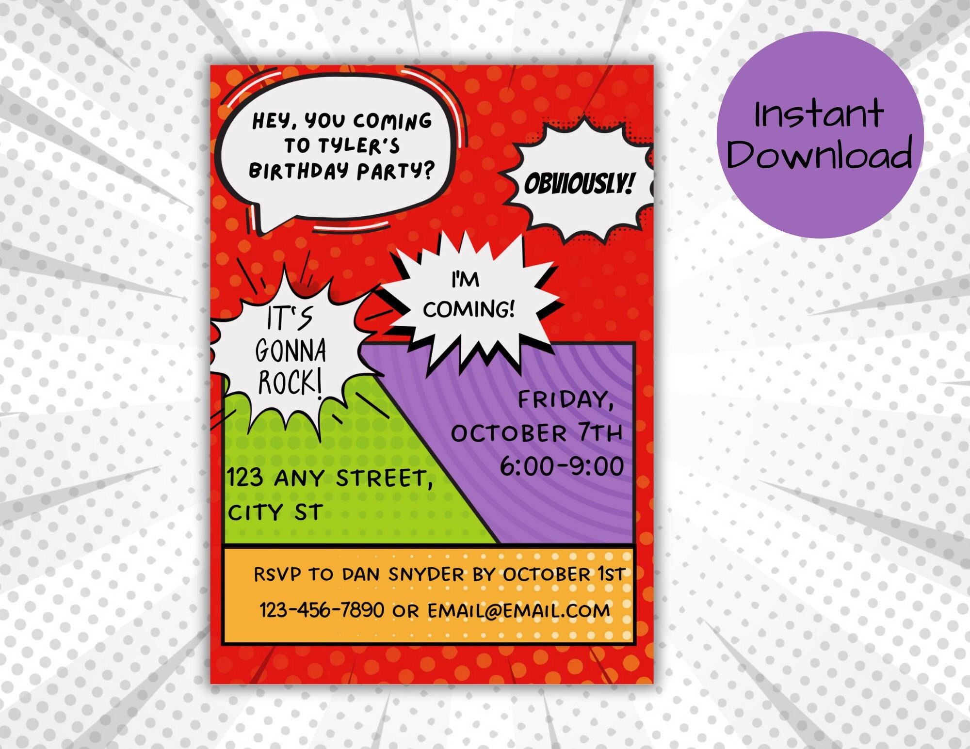 Superhero Birthday Party Invitation, Comic Book Birthday Party ...