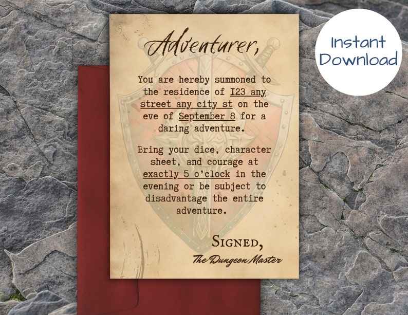 Dungeons and Dragons Invitation, Dnd Party Invitation, Fantasy Birthday ...