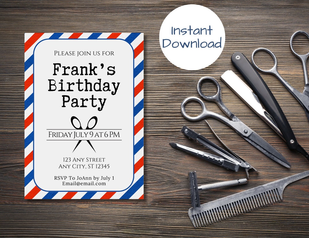 Barber Shop Birthday Invitation, Rustic Barber Shop Invitation, Barber ...