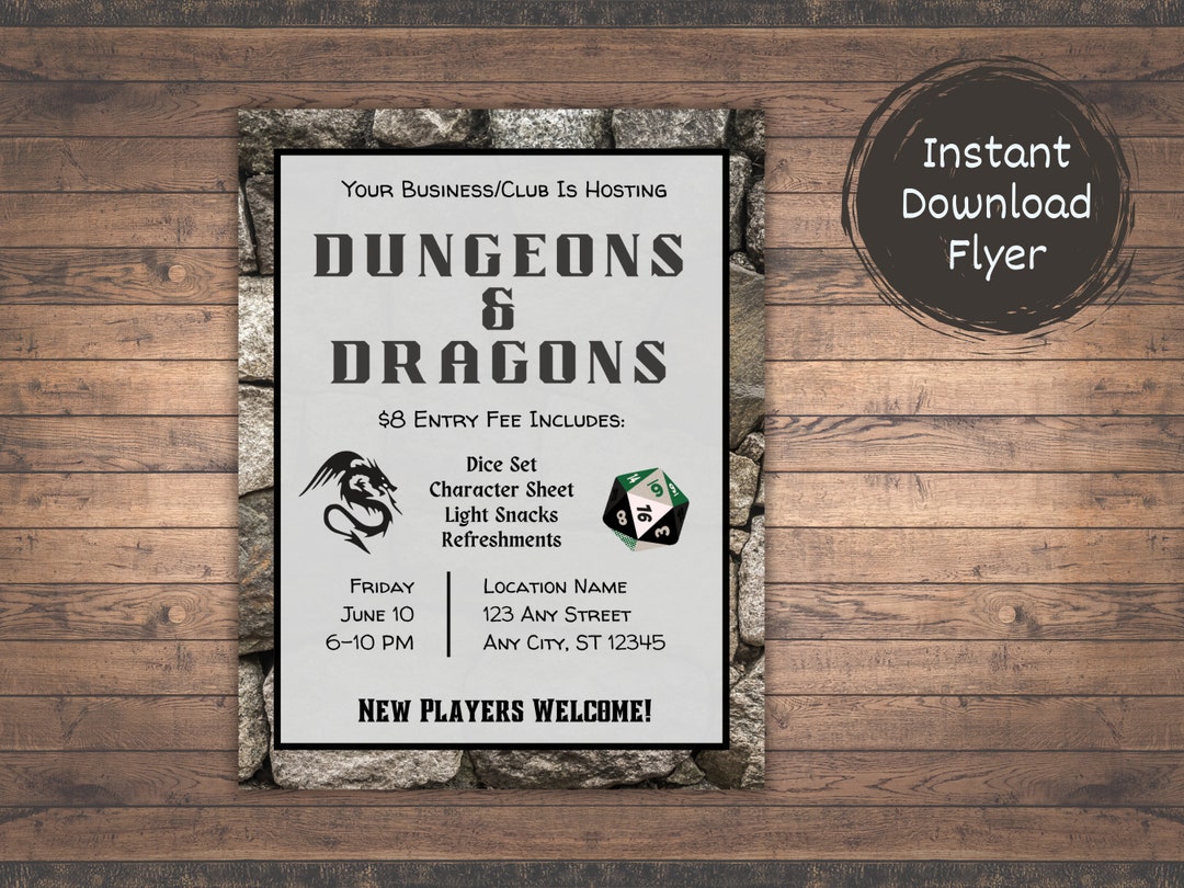 Dungeons and Dragons Flyer, Dnd Game Flyer Advertisement for Business ...