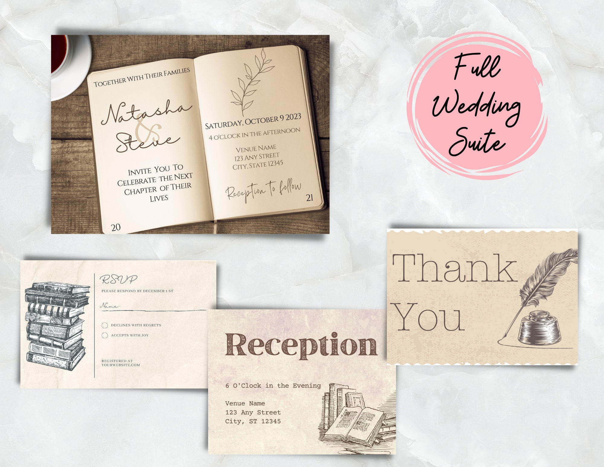 Book Themed Wedding Invitation Set, Book Lover's Suite, Vintage Book ...