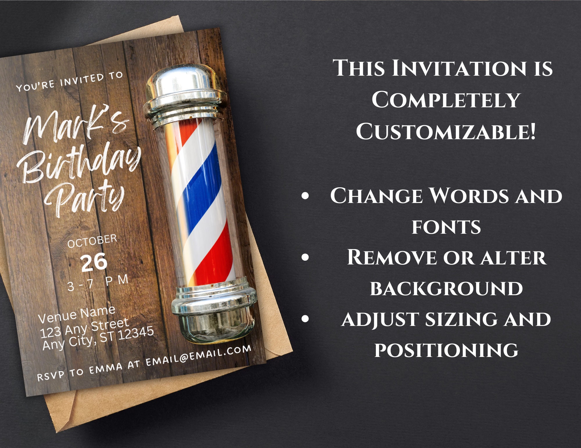 Barber Shop Birthday Invitation Rustic Barber Shop - Etsy