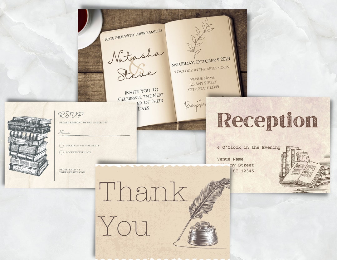 Book Themed Wedding Invitation Set Book Lover's Wedding - Etsy