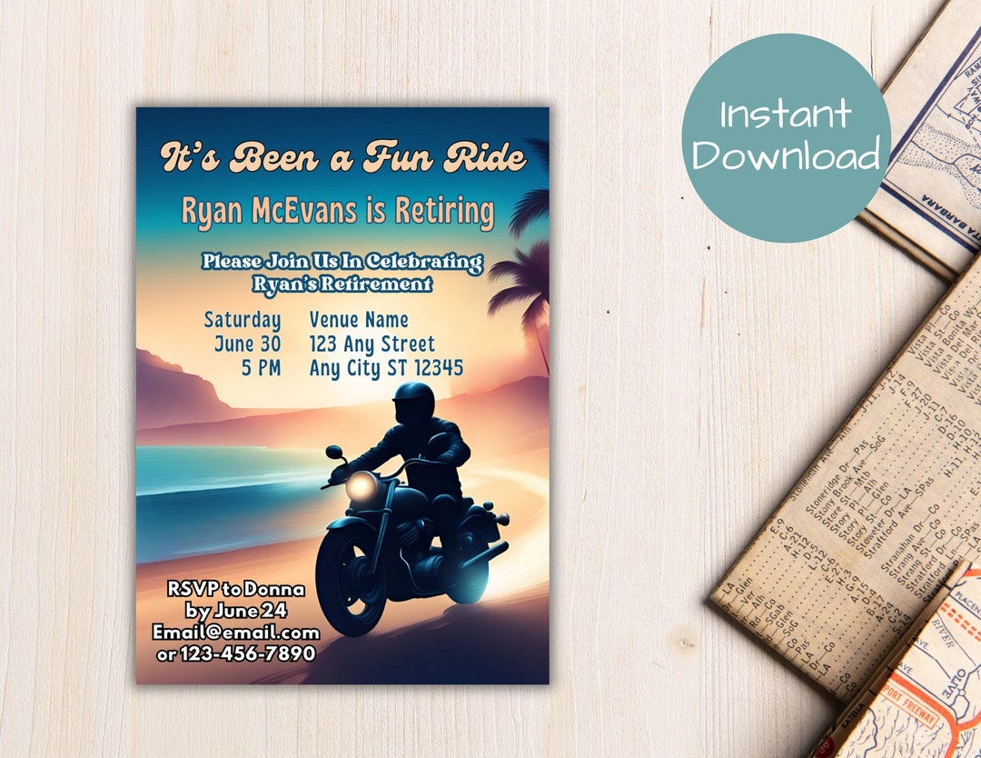 Motorcycle Retirement Invitation. Road Trip Retirement Party Invitation ...