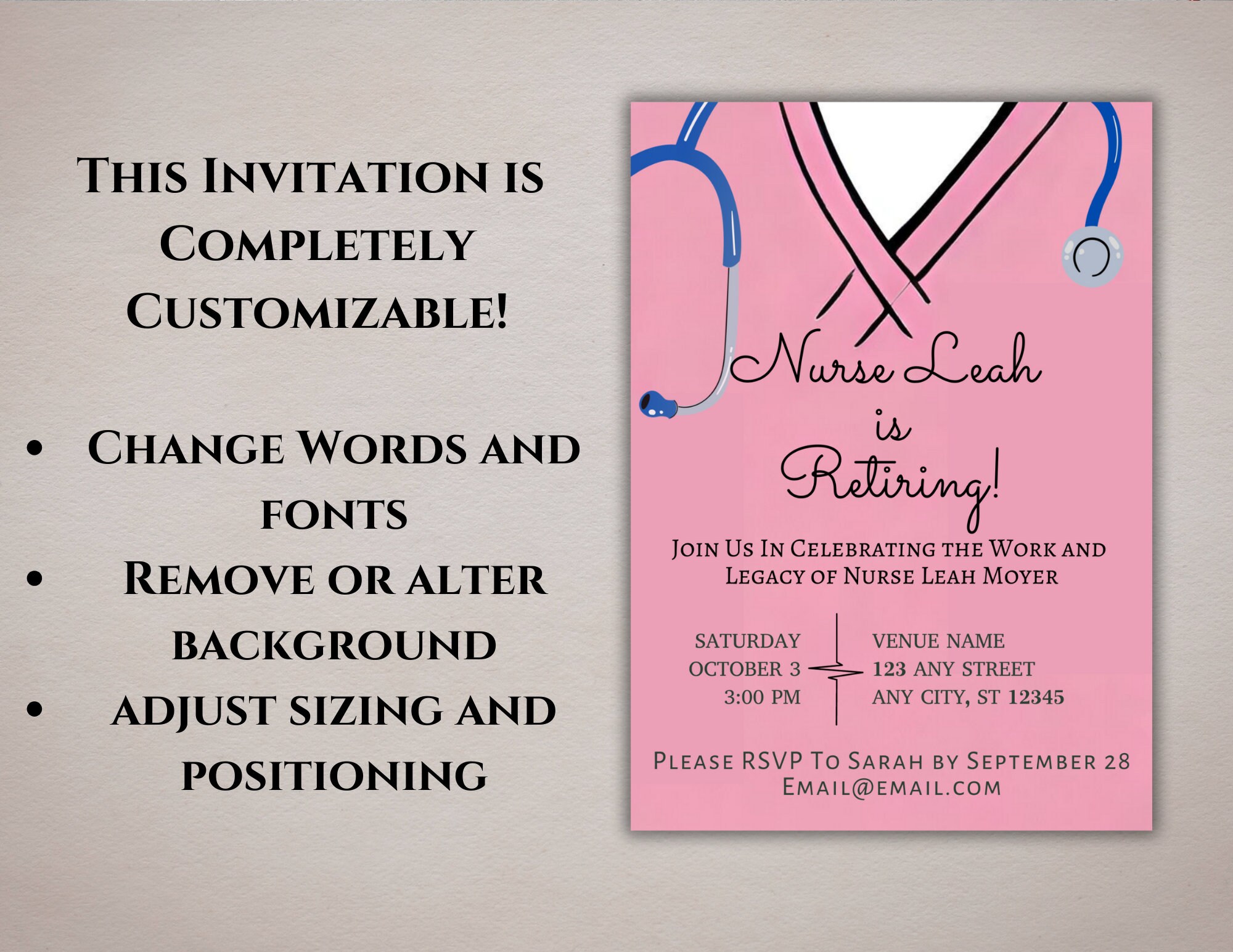 Nurse Retirement Party Invitation, Medical Going Away Party Invitation ...
