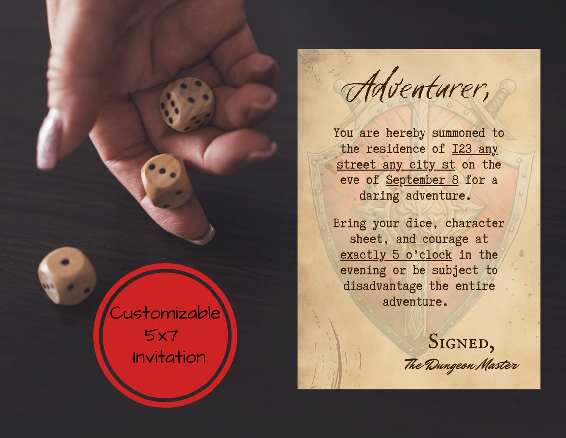 Dungeons and Dragons Invitation, Dnd Party Invitation, Fantasy Birthday ...