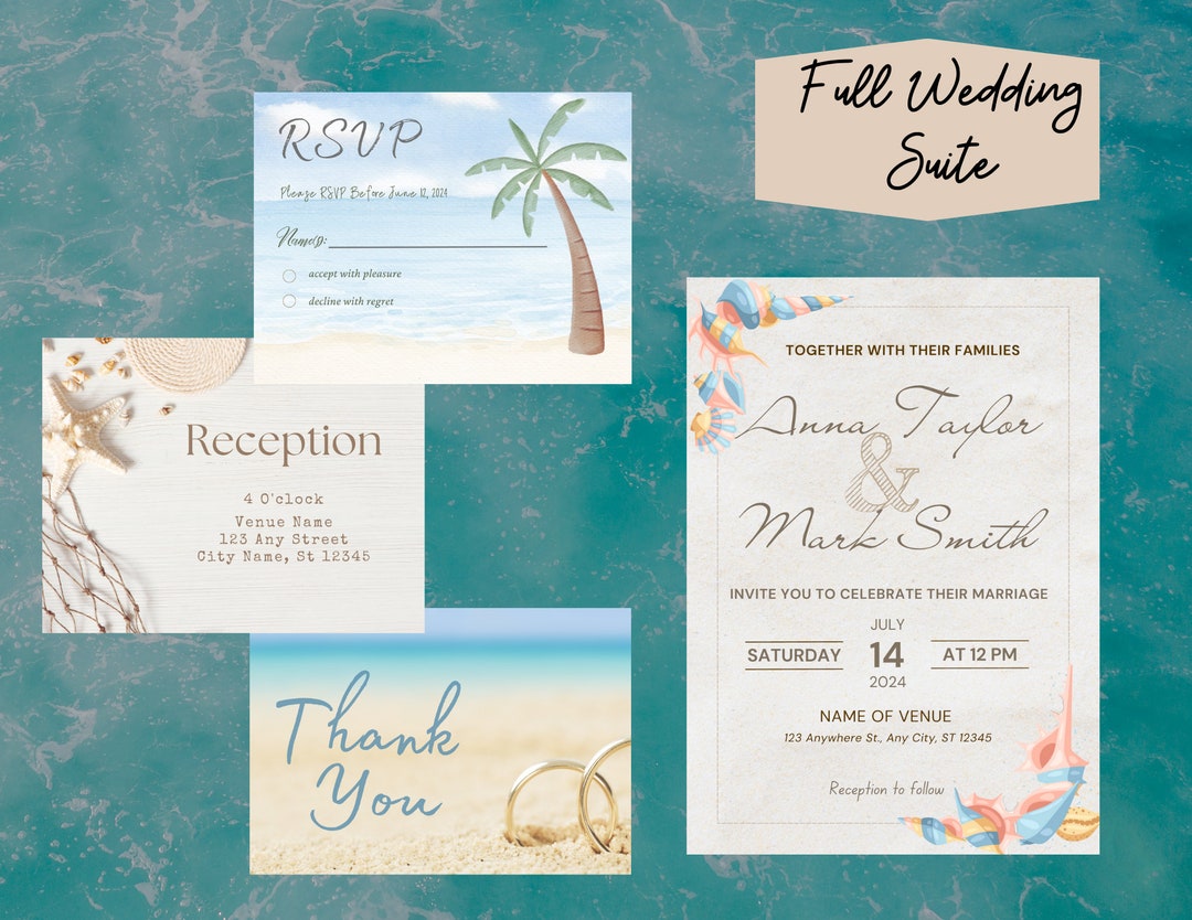 Beach Wedding Invitation Set, Printable Summer Wedding Invitation ...