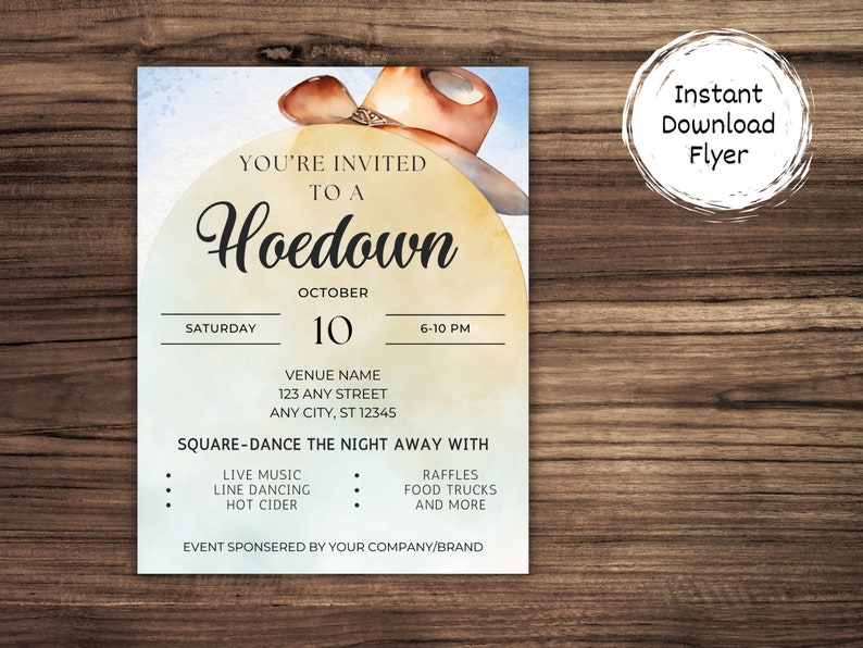 Hoedown Flyer, Country Rodeo Invitation, Square Dance 8.5 X 11 Event ...