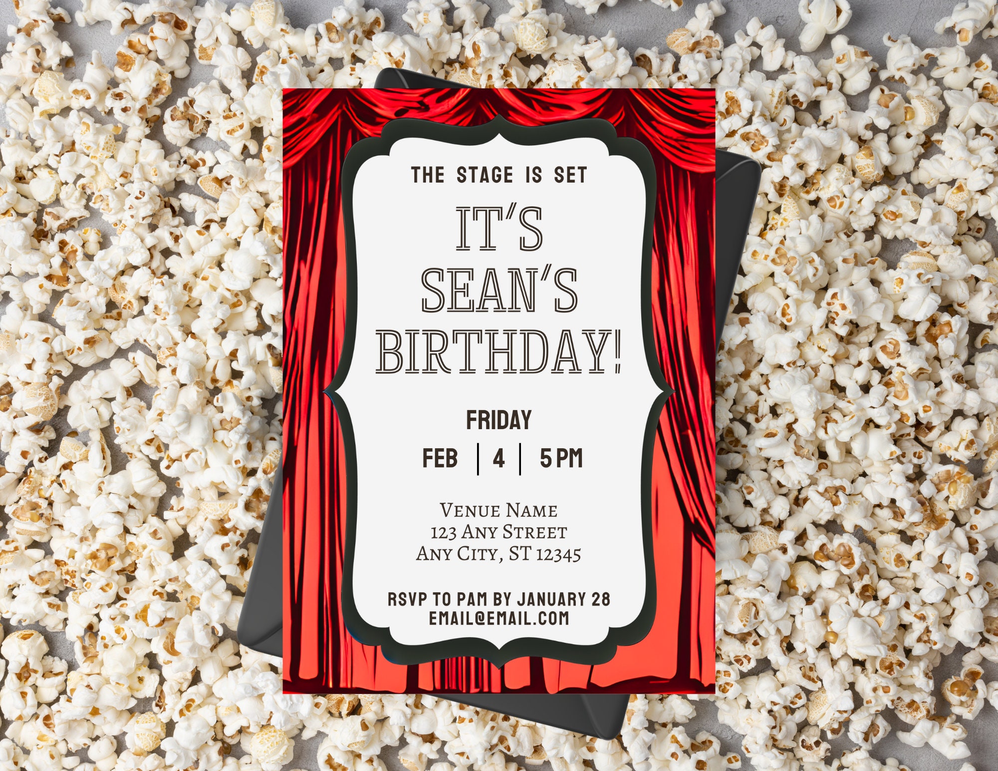 Theater Birthday Invitation, Movie Birthday Party Invitation, Drama ...