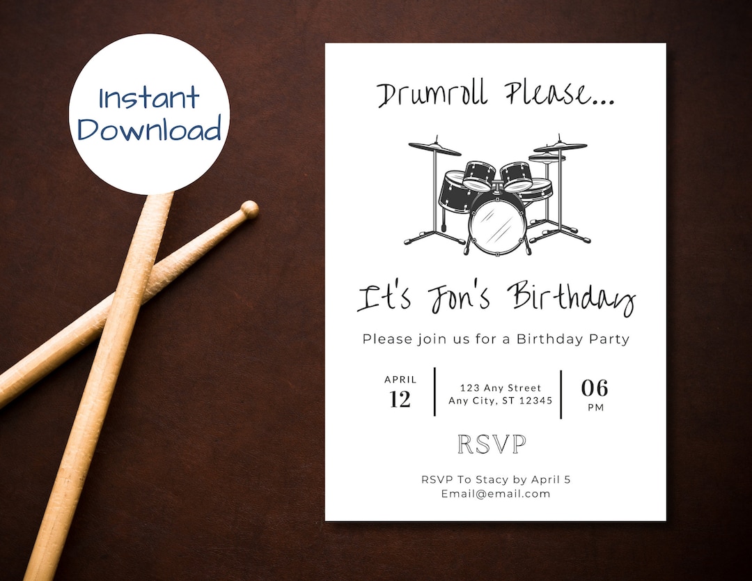Drummer Birthday Invitation, Band Concert Birthday Invitation, Music ...