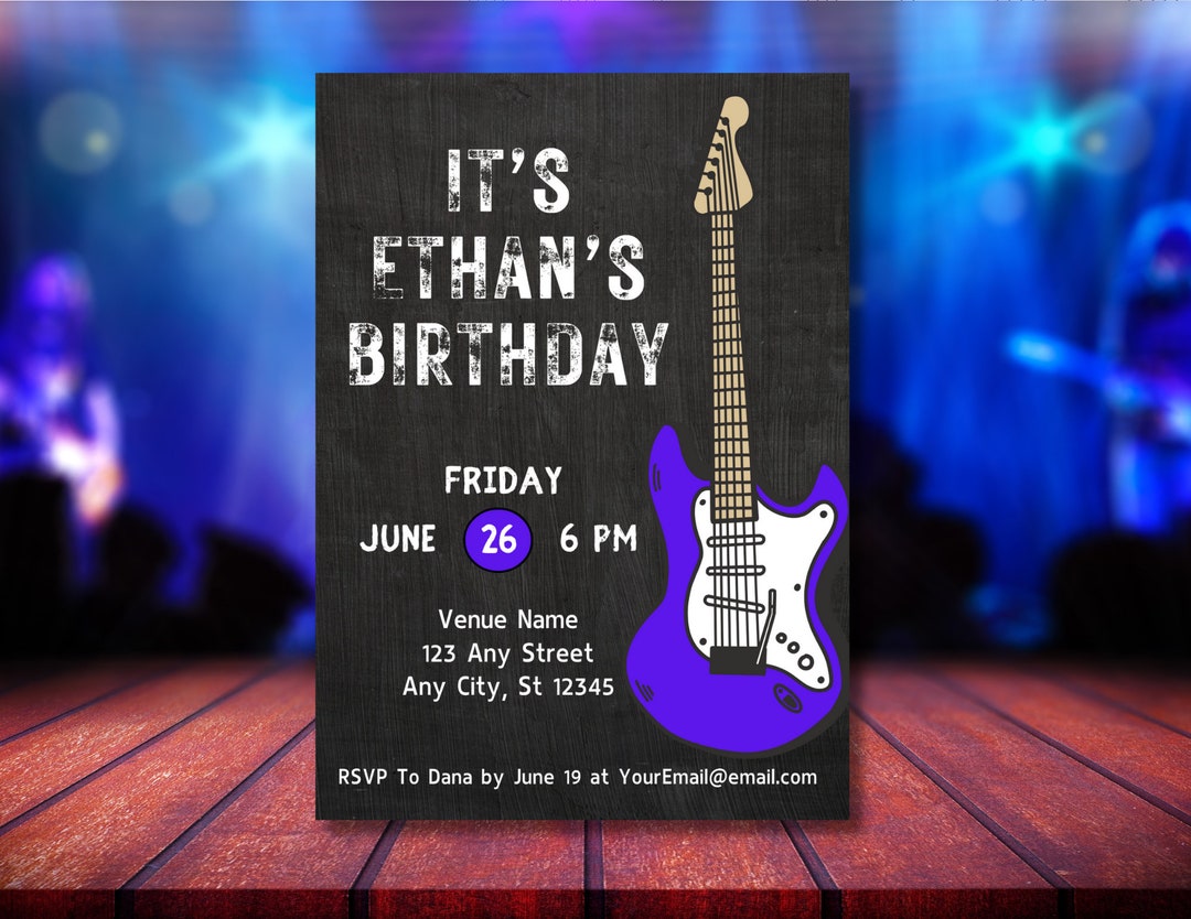 Electric Guitar Birthday Invitation, Band Birthday Invitation, Concert ...