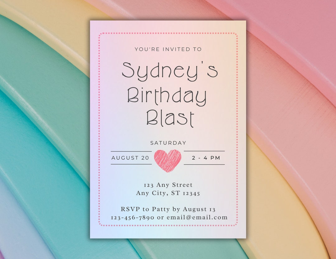 Pastel Birthday Invitation Pastel Cotton Candy Party - Etsy