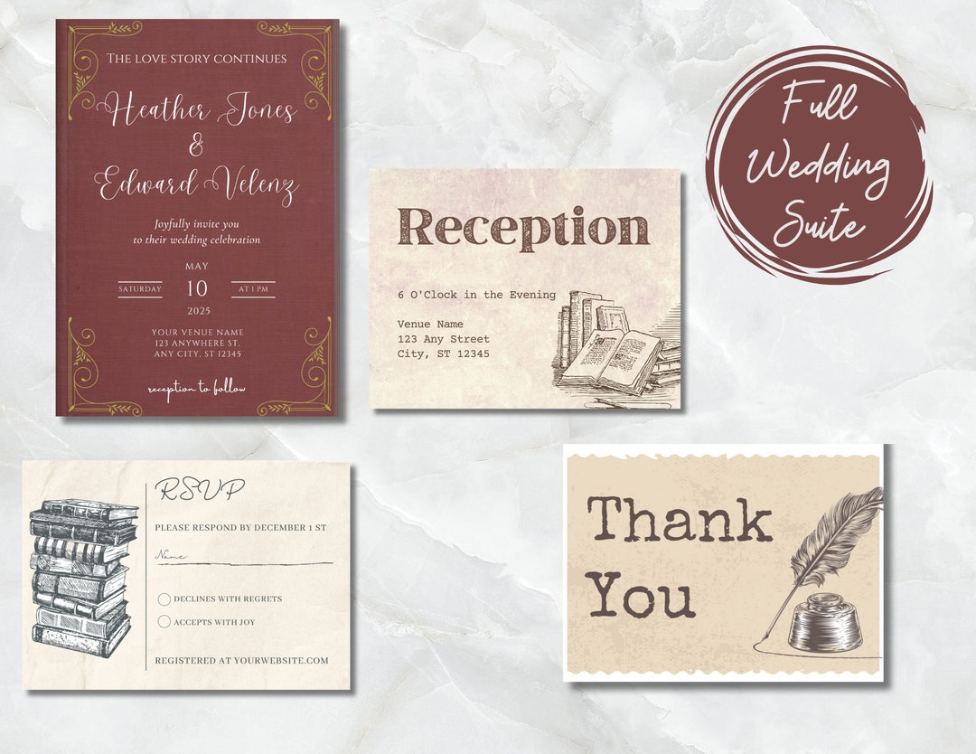 Book Themed Wedding Invitation Set, Book Lover's Wedding Invitation ...