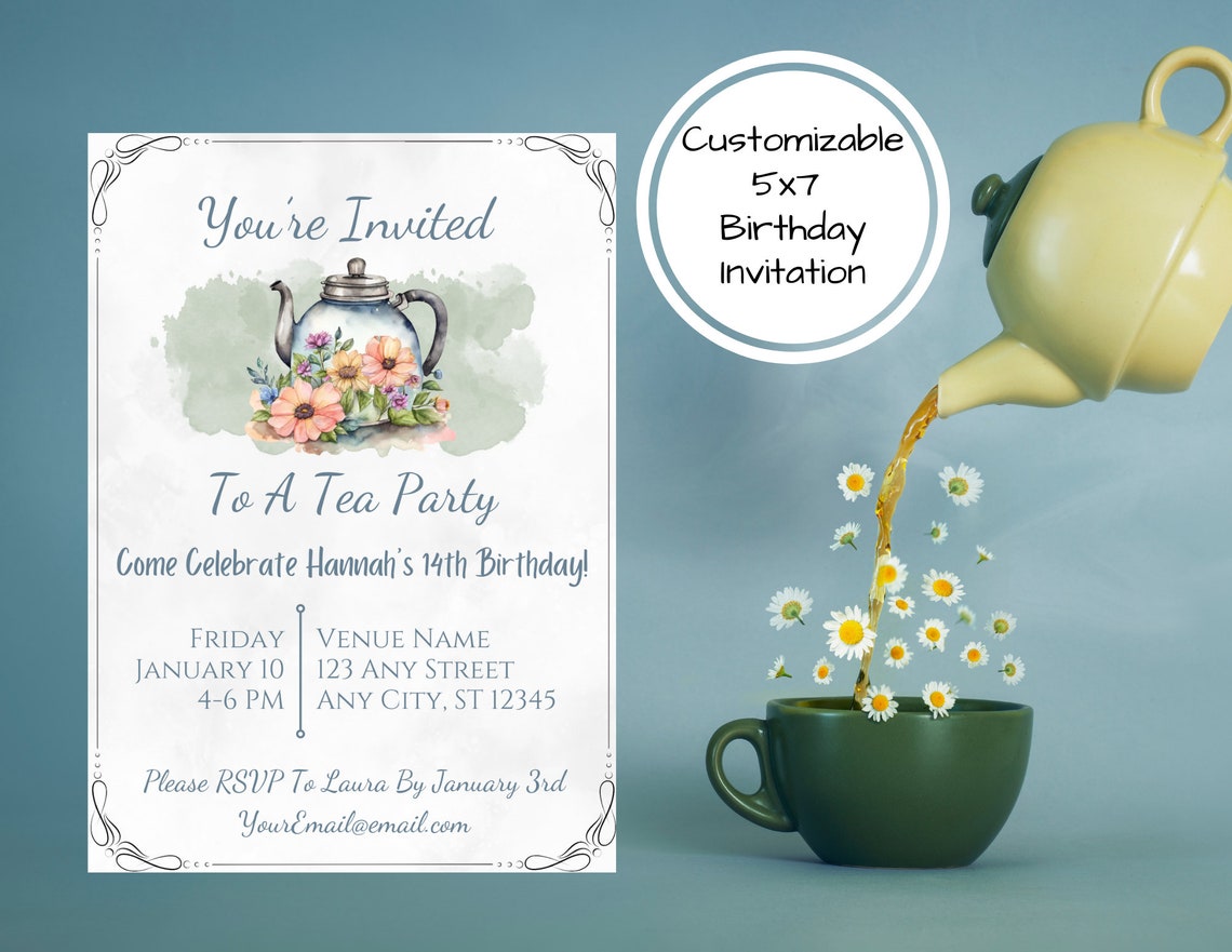 Teatime Birthday Party Invitation, Teatime Bridal Shower Invitation ...